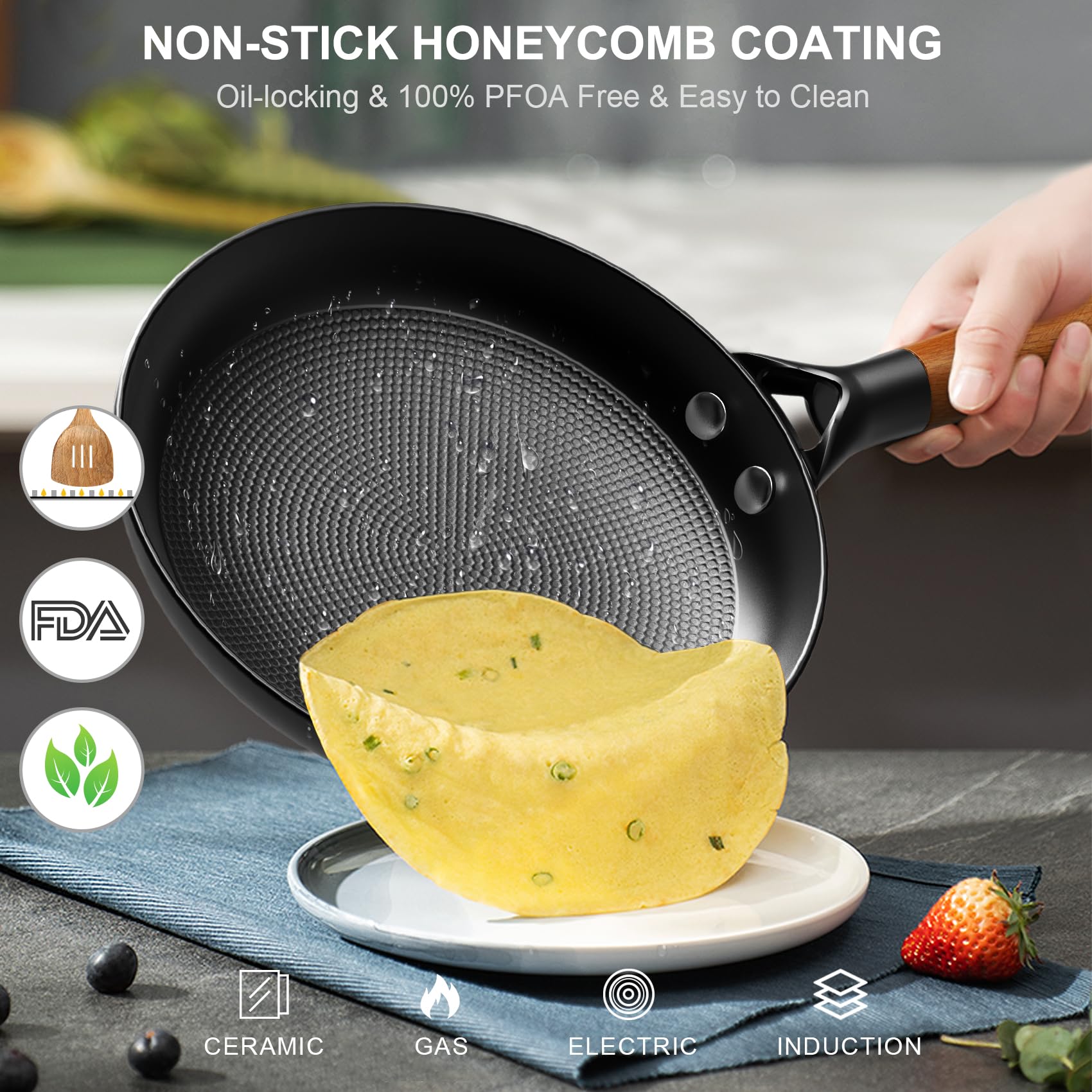 LAMFO Cast Iron Skillet, 12 Inch Nonstick Frying Pan Skillet with Removable Handle, PFAS-Free, Egg Pan Non Stick Frying Pans, Oven Safe Dishwasher Safe
