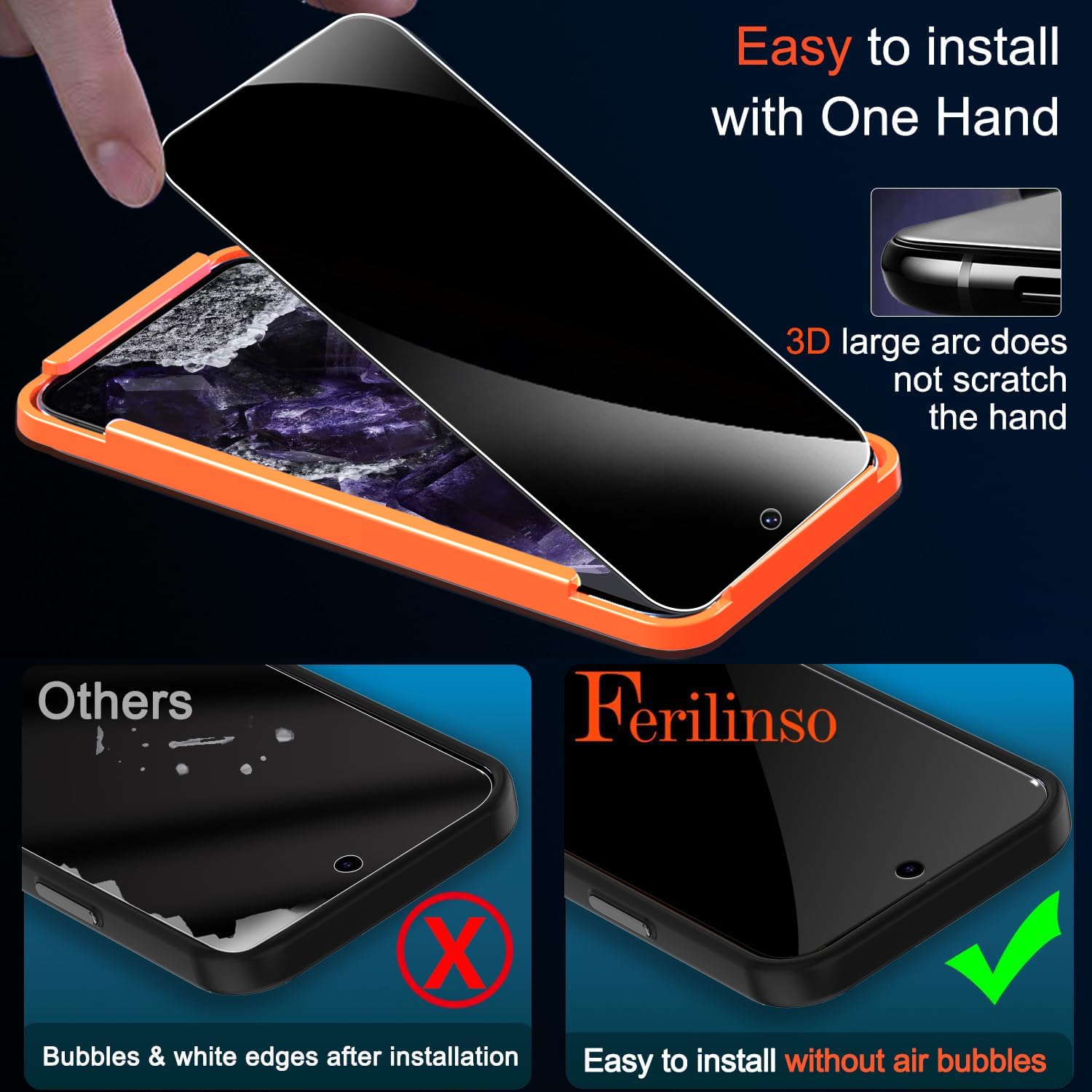 Ferilinso 4 Pack Privacy Screen Protector for Google Pixel 8 with 4 Pack Tempered Glass Camera Lens Protector Accessories Phone Case Friendly Protector de Pantalla for Google Pixel 8