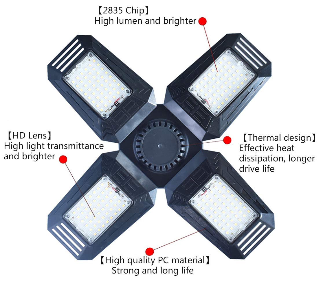 Deformable LED Garage Lights - 12000 Lumen 6500K Daylight 120W, Four Leaf Garage Organization Ceiling Lighting