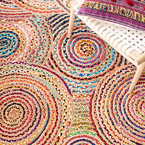 SAFAVIEH Cape Cod Collection Accent Rug - 4' x 6', Natural & Multi, Handmade Boho Braided Jute, Ideal for High Traffic Areas in Entryway, Living Room, Bedroom (CAP604A)