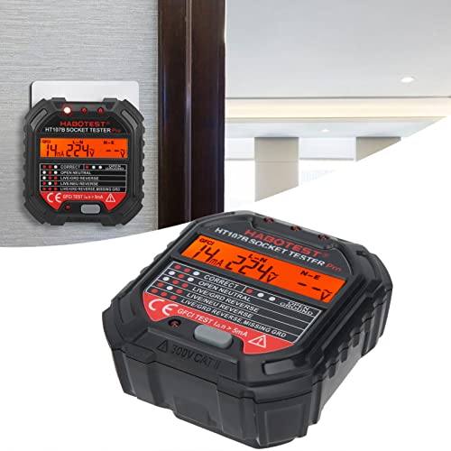 HT107B 90-250V Socket Tester 3-Pin Outlet Tester Receptacle Tester Frequency Phase Voltage Leakage Voltage Test Electric Circuit Detector