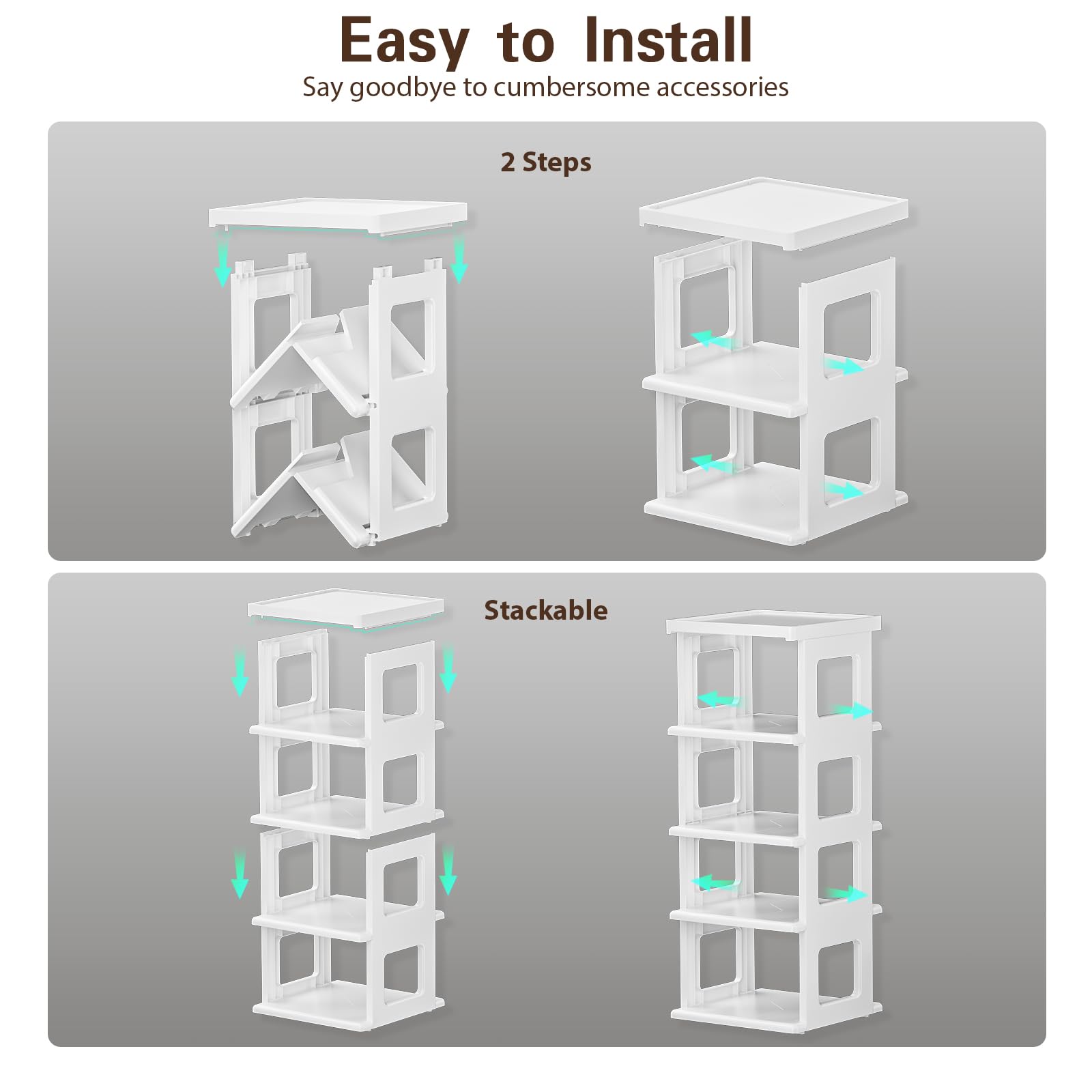 Dscabomlg Space-Saving Shoe Organizer, White Cyan, Plastic, 4 Tier, Foldable, Free Standing, Easy Assembly, Durable