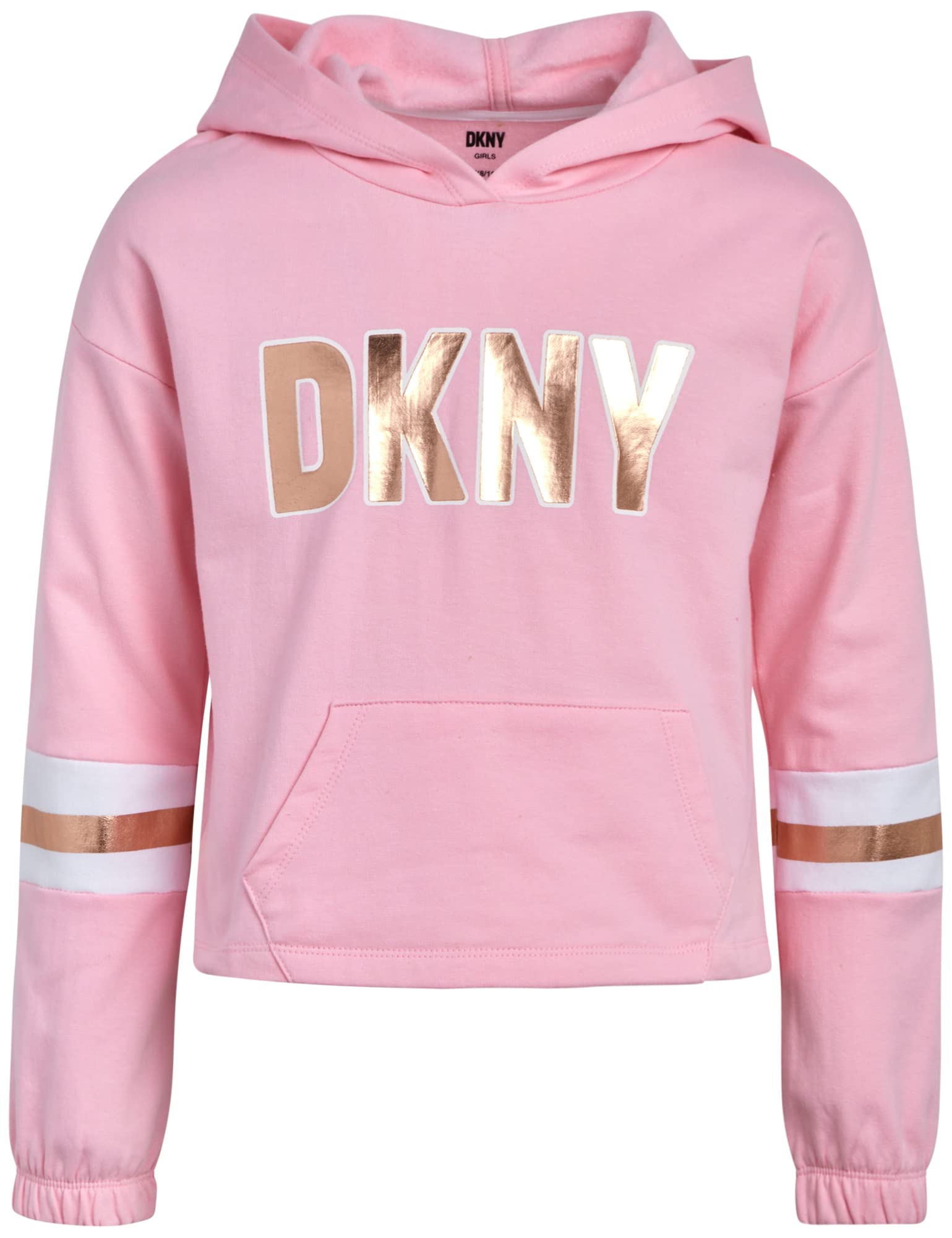 DKNY Girls' Sweatshirt - Lightweight Pullover Fleece Hoodie, Size 7, Dusty Olive