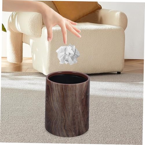 NESTINGHO Wood Grain Trash Can Bathroom Wastebasket Small Garbage Can Brown Trash Can Farmhouse Waste Basket Kitchen Waste Can Small Trash Can Trashcan Bathroom Trash Bins Imitation Leather