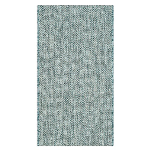 SAFAVIEH Courtyard Collection Accent Rug - 4' x 5'7", Aqua & Grey, Non-Shedding & Easy Care, Indoor/Outdoor & Washable-Ideal for Patio, Backyard, Mudroom (CY8022-37121)
