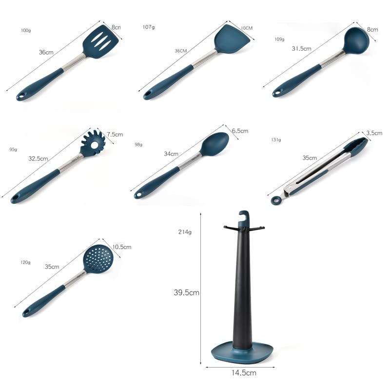 DE'VELO kitchen Cooking Utensils Sets 7pcs Silicone Kitchen Utensils Non-stick Heat Resistant Silicone Kitchen Tools with Stainless Steel Handle for Home Kitchen