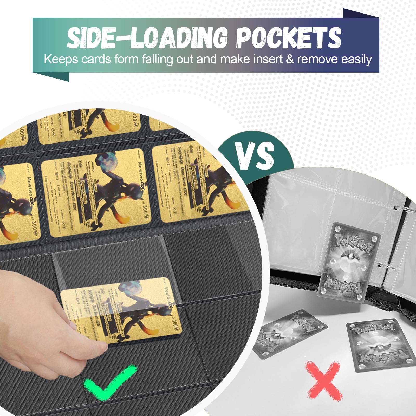 Deoyibu TCG Binder, 9 Pocket Side Loading Card Album, 2023 New Premium PU Leather, Secure Storage, Easy Access, Suitable Capacity, 540 Card Pockets, Grey