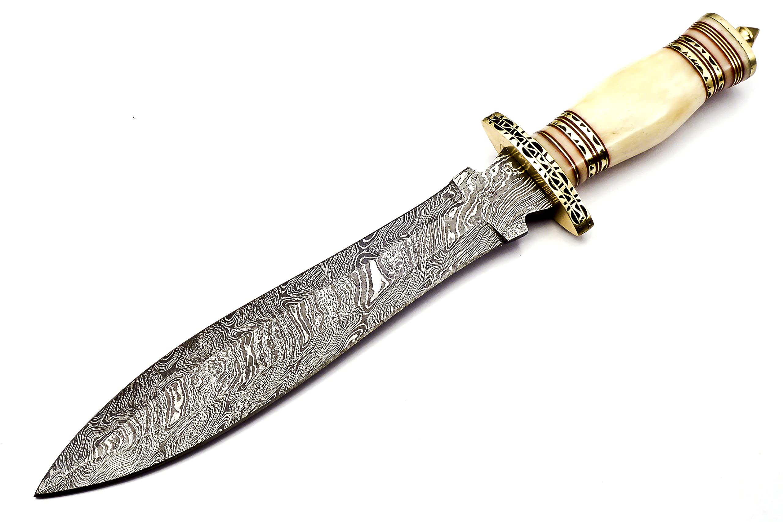 Damascus Steel Knife Handle Bone With Brass Guard A Beautiful Work Of Hunting Blade
