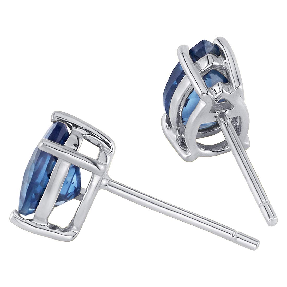 Peora 14K White Gold London Blue Topaz Earrings for Women, Natural Gemstone Solitaire Studs, 1.50 Carats Pear Shape, AAA Grade, Friction Back, December Birthstone Earrings, Gold Studs
