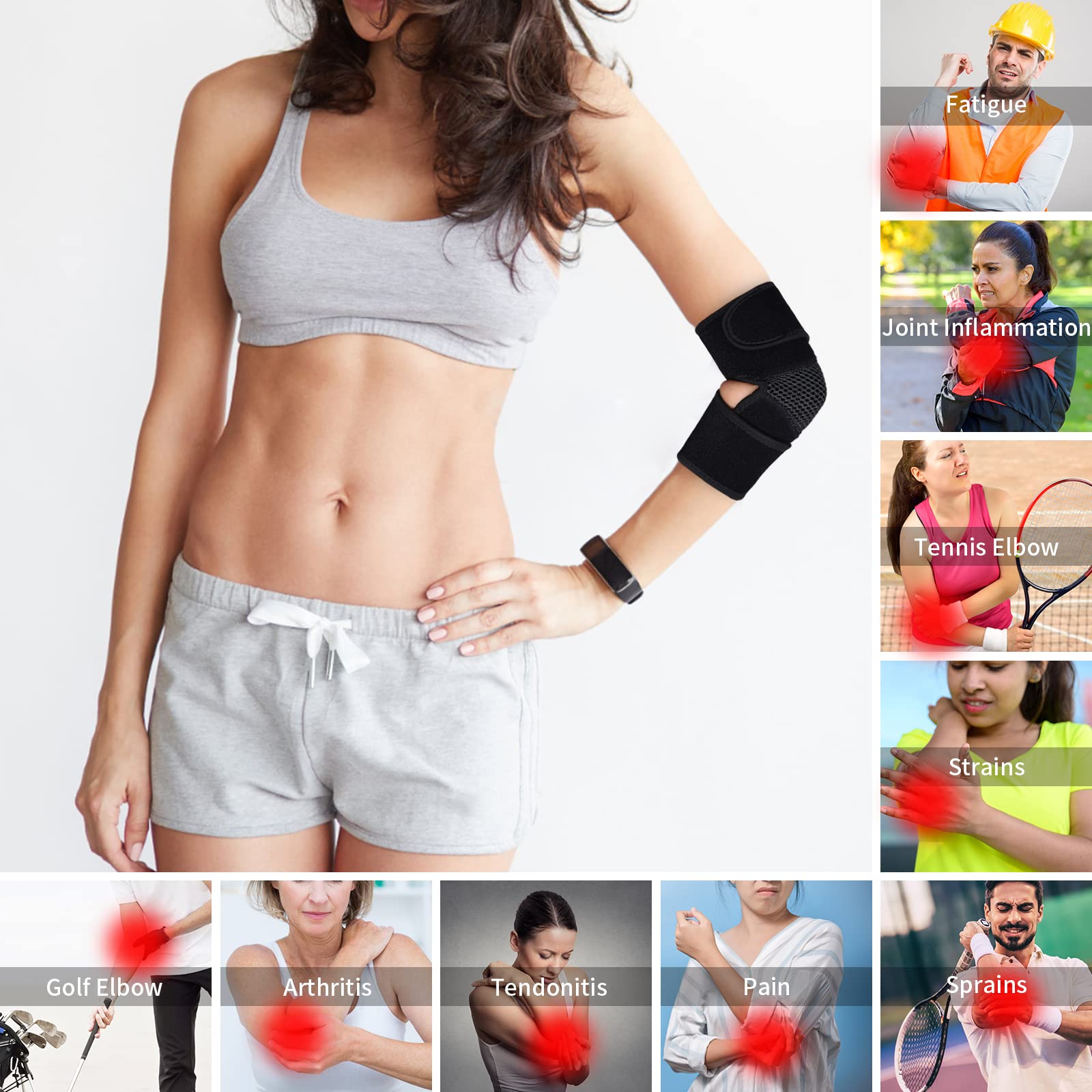 Diyukk Adjustable Elbow Brace - for Tendonitis and Tennis Elbow-Elbow Sleeve Weightlifting-Elbow Support Brace for Left & Right Arm - Arm Brace for Bursitis