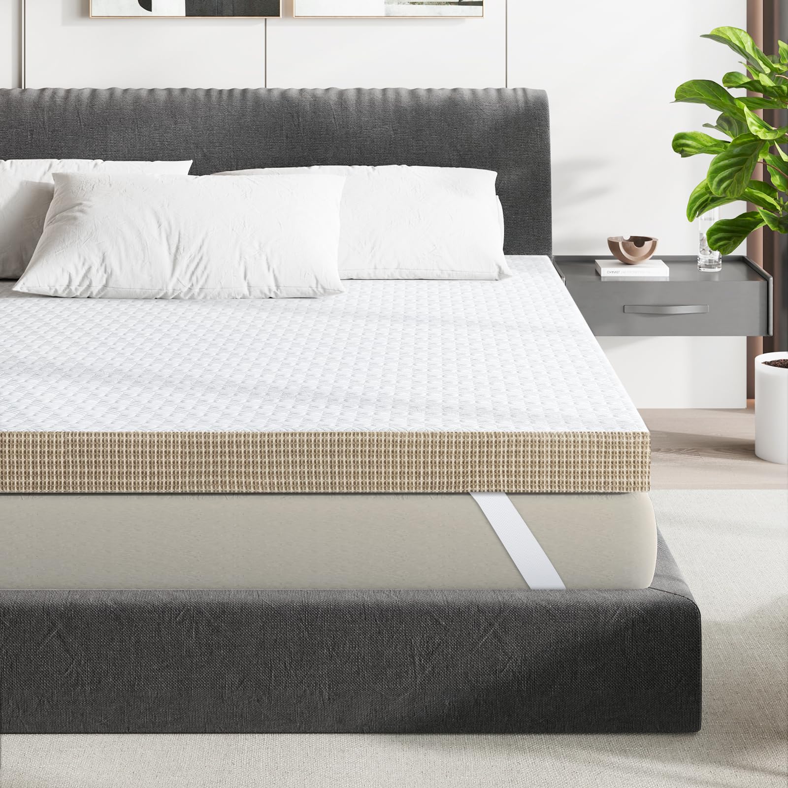 Memory Foam Mattress Topper Queen Size 3 Inch, Flexpedic Gel Infused Gel Cooling Topper Pad with Knitted Cotton Cover for Back Pain Relief, CertiPUR-US, Ventilated and Breathable,60"*80"