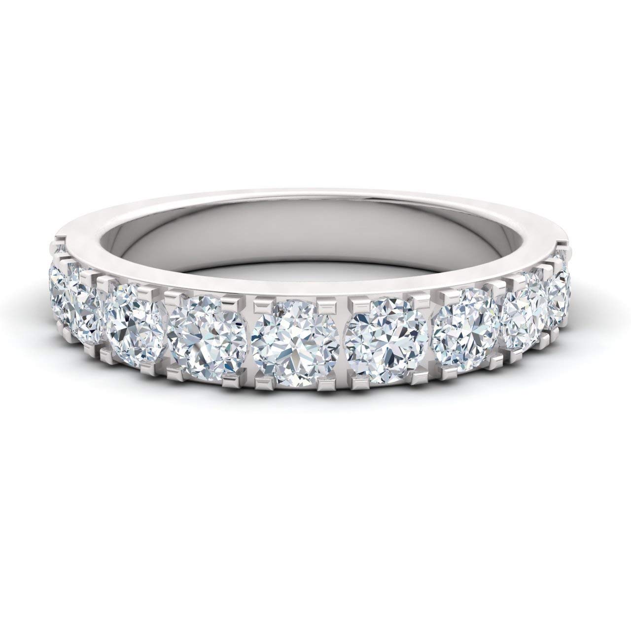 Diamondere Natural and Certified Diamond Wedding Ring in 14K White Gold | 1.00 Carat Half Eternity Stackable Band for Women, US Size 9
