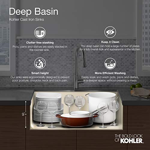 Kohler K-5864-5U-0 Cape Dory Undercounter Kitchen Sink, White, 2.375