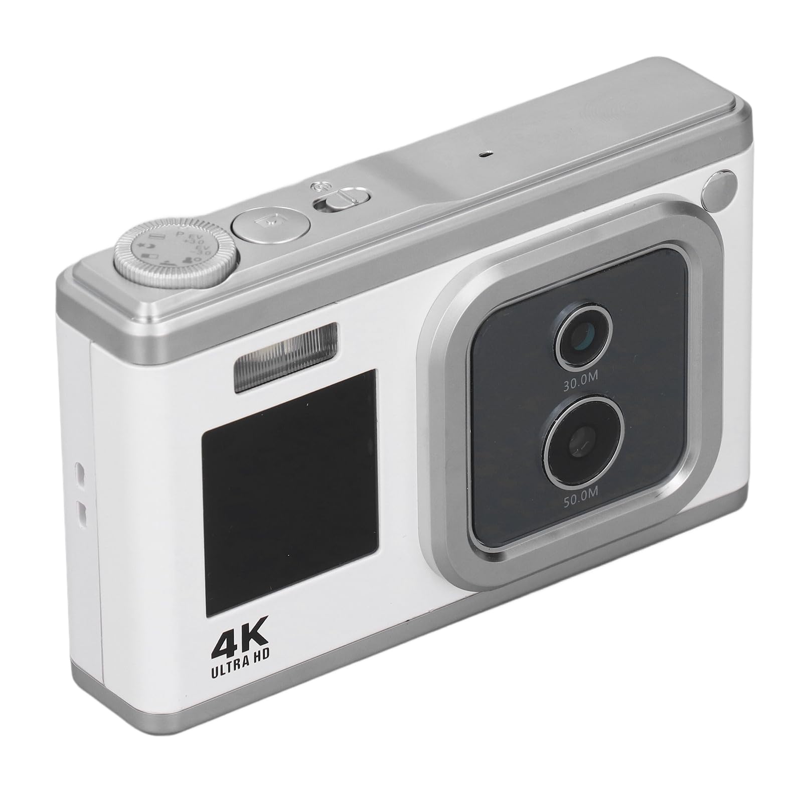 Digital Camera, Compact Digital Camera 50MP and 30MP 2 IPS Screen for Home (White)