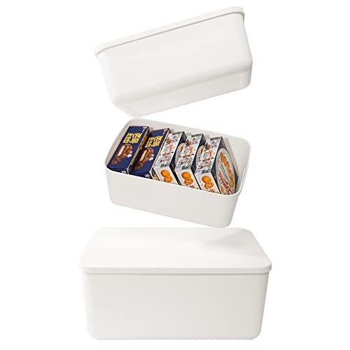 Yishyfier Plastic Storage Baskets Bins Boxes With Lids,Organizing Container White Storage Organizer Bins For Shelves Drawers Desktop Playroom Classroom Office,3-Pack(M+2S)