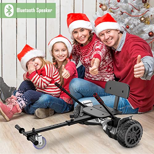 UNI-SUN Hoverboard with Seat Attachment Combo, 8.5" Hoverboard with Seat, Self Balancing Scooter with Bluetooth Speaker & LED Lights, Hoverboards for Kids & Adults, Silver