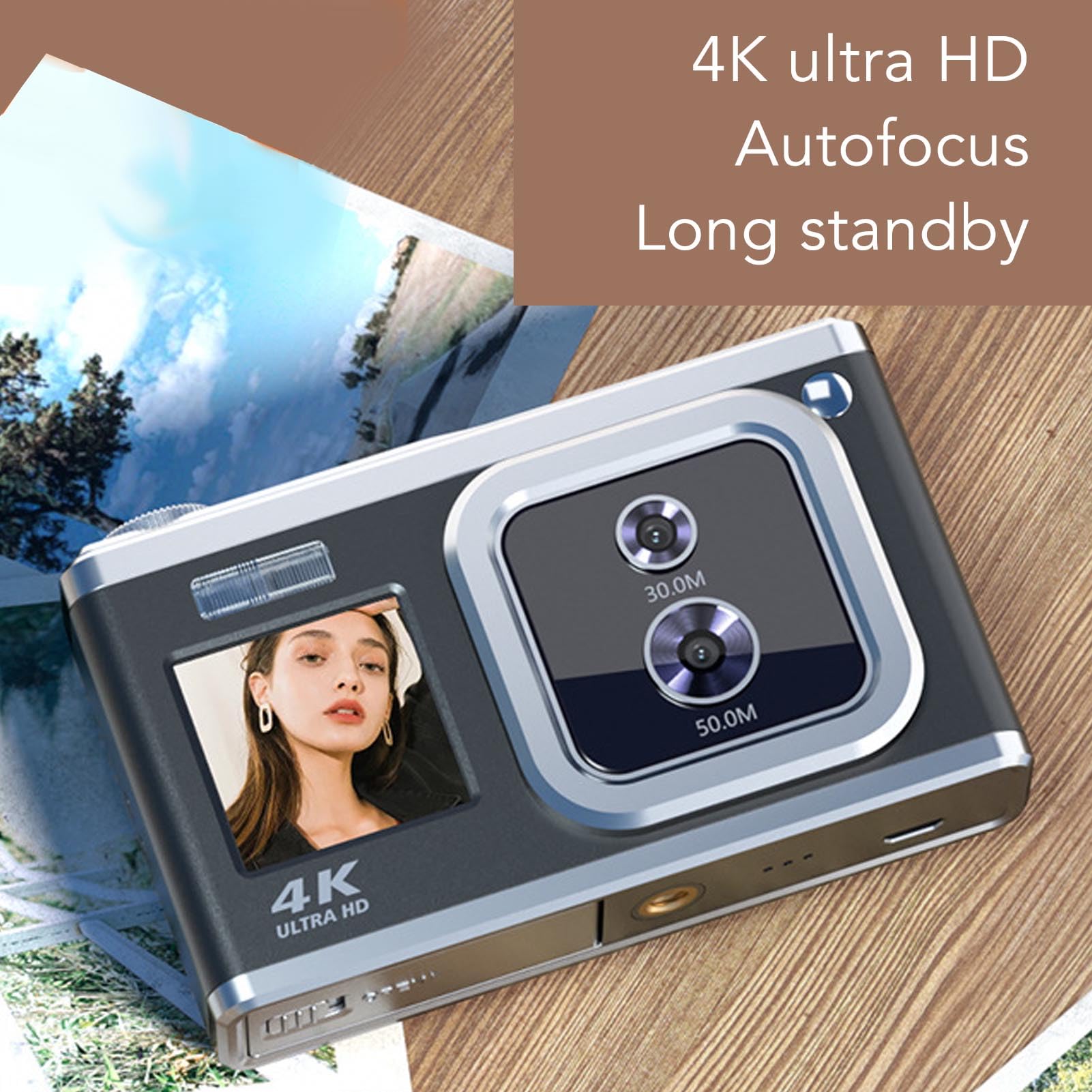 Digital Camera, Retro Digital Camera Dual Screen Front Selfie Screen, Compact Camera Portable with Dual High Definition Cameras, 16X Digital Zoom Auto Focus Camera Built in Flash