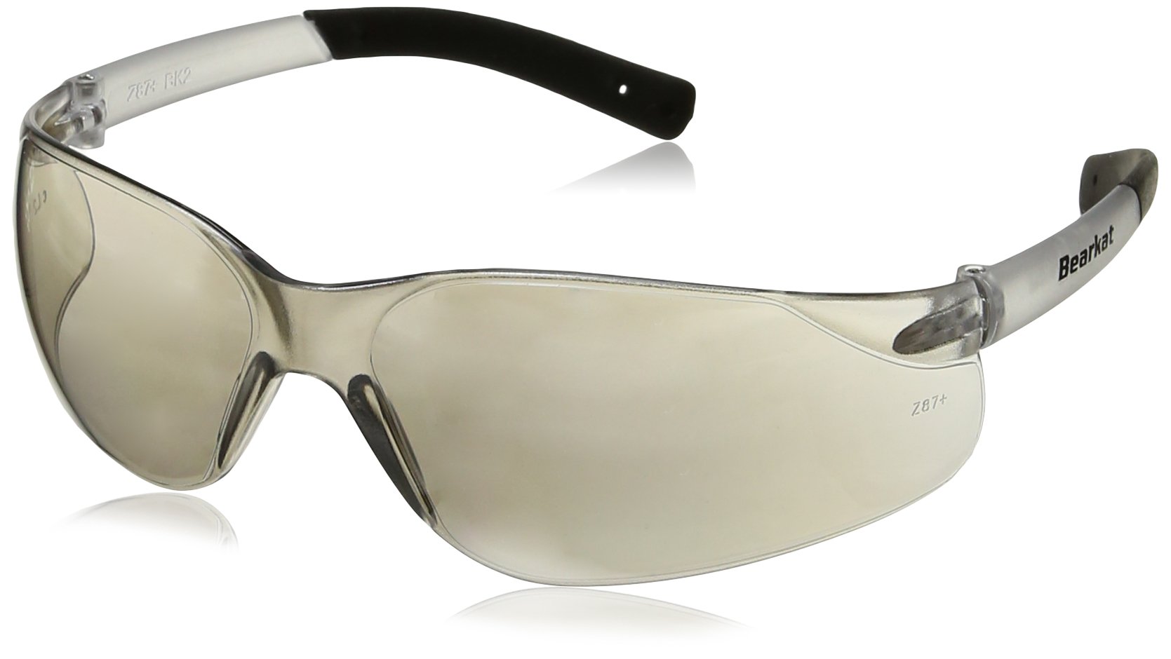 Crews BK219 BearKat Polycarbonate Indoor/Outdoor Clear Mirror Lens Safety Glasses with Non-Slip Hybrid Black Temple Sleeve, Small, 1 Pair