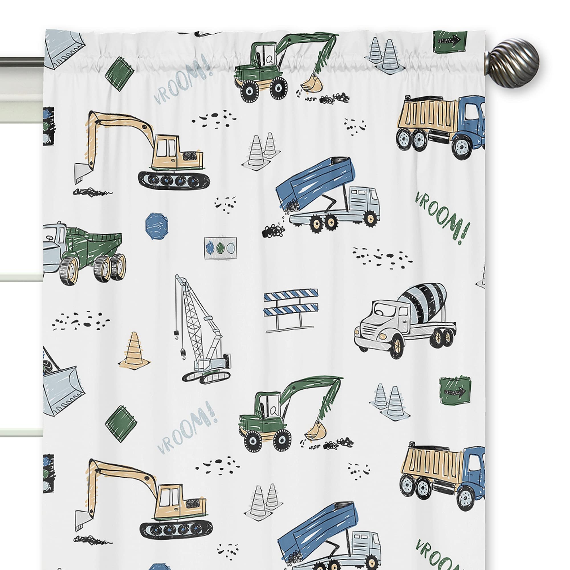 Sweet Jojo Designs Construction Truck Window Treatment Panels Curtains - Set of 2 - Grey Yellow Black Blue and Green Transportation