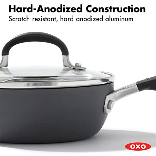 OXO Good Grips 1QT and 2QT Saucepan Pot Set with Lids, 3-Layered German Engineered Nonstick Coating, Stainless Steel Handles with Nonslip Silicone, Black