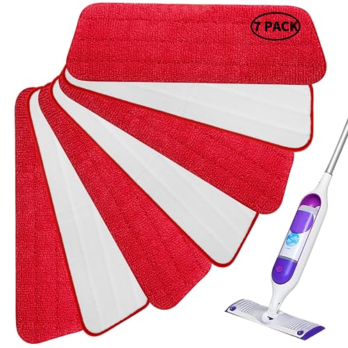 Microfiber Spray Mop Pads Replacement Compatible with Swiffer PowerMop - MEXERRIS Floor Cleaning Mops Heads Replacement Washable Flat Mop Refills Fit for All Spray Mops & Reveal Mop, 7 Pack/Set Red