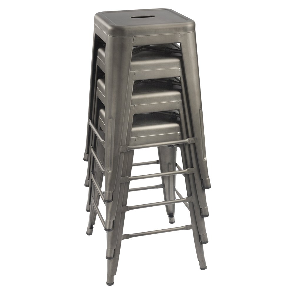Devoko Metal Bar Stools 24" Indoor Outdoor Stackable Barstools Modern Style Industrial Vintage Counter Bar Stools Set of 4 (24 inch, Gun)