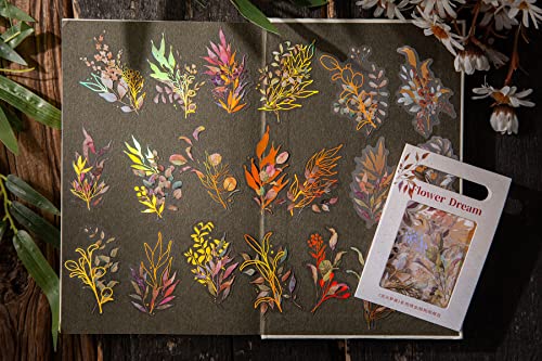 LakoArt 240 Pieces Gold Foil Botanical Stickers with Clear Background, Holographic Flower Eucalyptus Scrapbooking Sticker Floral Decals for Journaling Bullet Journal Planner Card Making DIY Crafts