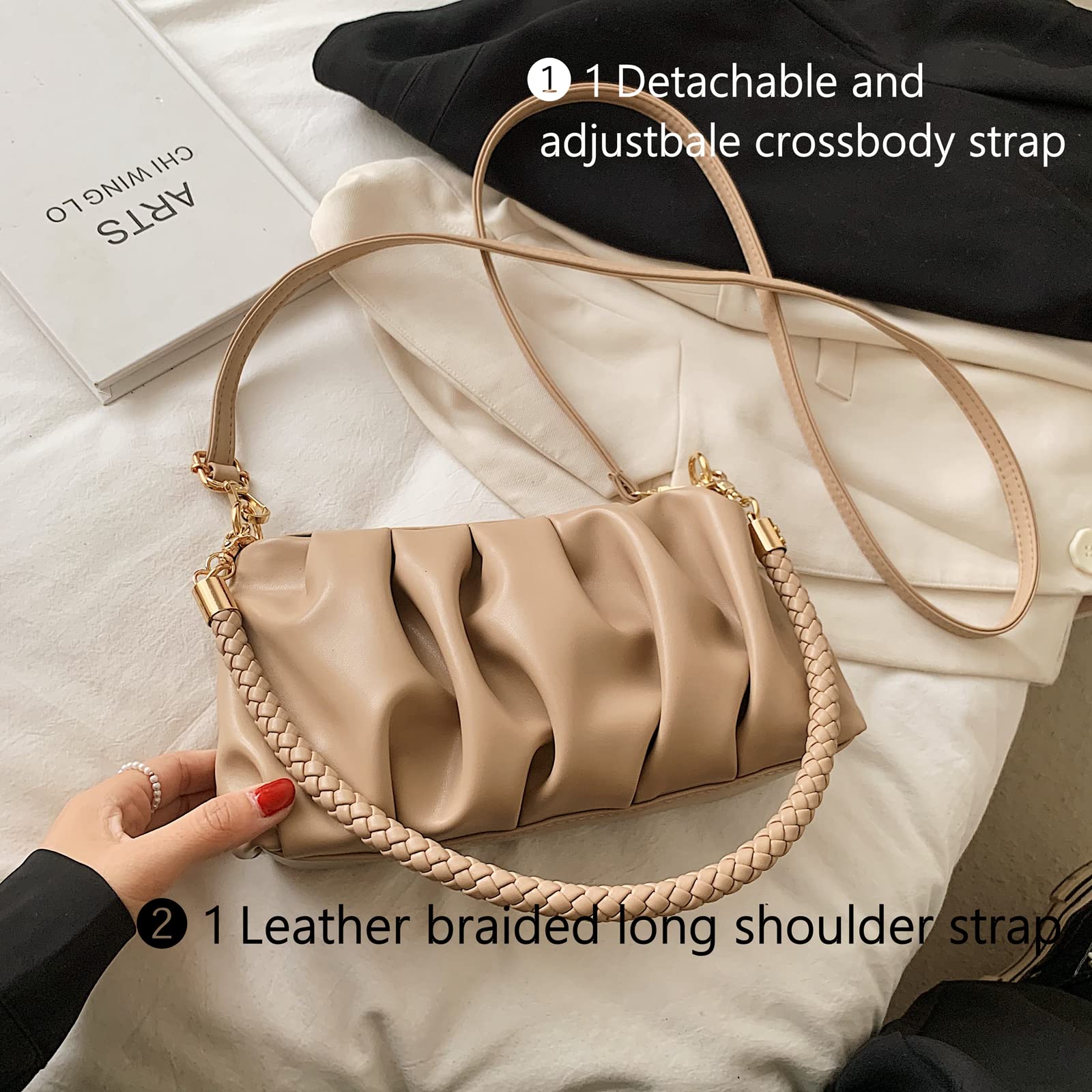 GEEMONT Shoulder Bag Clutch Purse Fashion Multipurpose Crossbody Pleated Pouch Dumpling Bag and Evening Bag (Khaki)