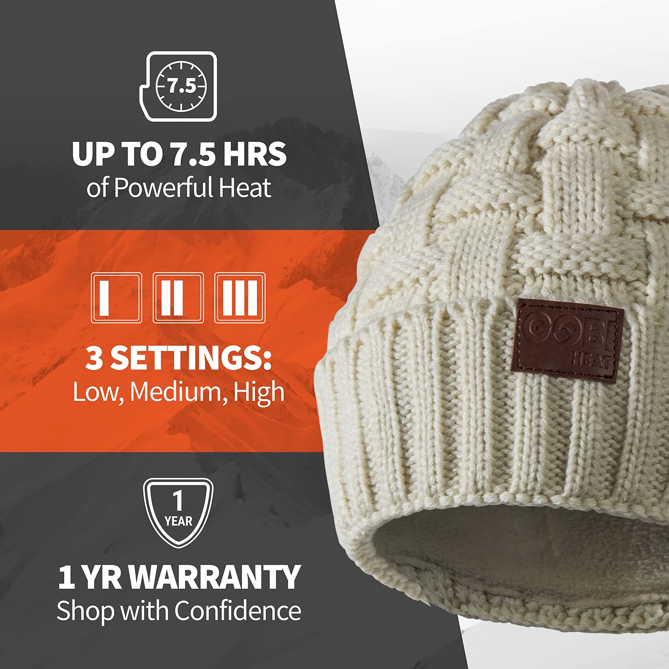 Crest Women's 2 Zone Heated Beanie | 7.5 Hours of Heat | Heated Hat | with Battery & Charger | Machine Washable | All Day Warmth