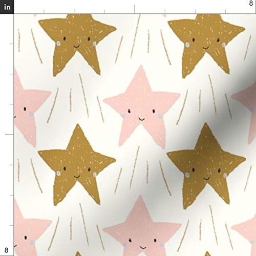 Spoonflower Fabric - Stars Pink Gold Star Smile Cute Printed on Petal Signature Cotton Fabric by The Yard - Sewing Quilting Apparel Crafts Decor