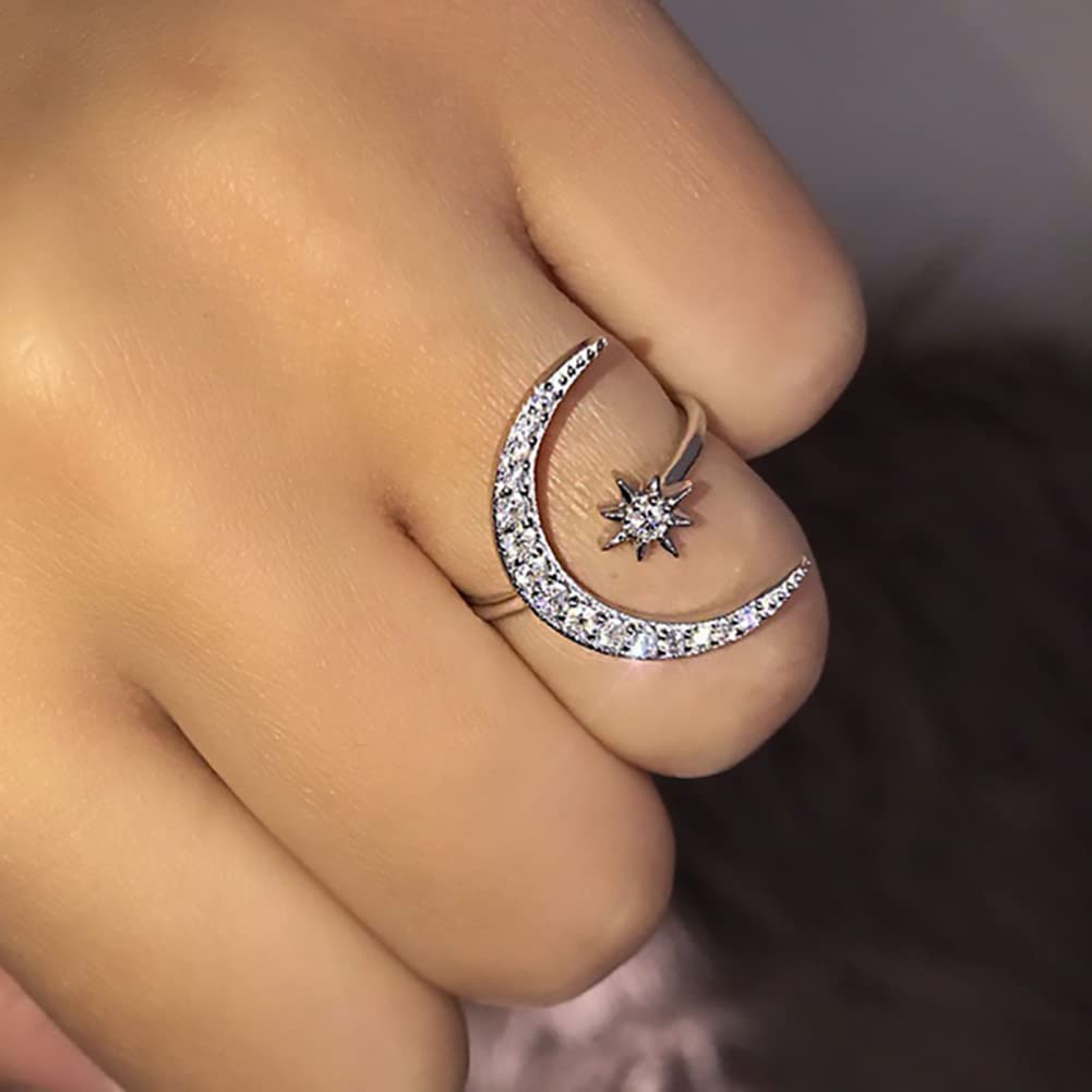 DJRH to My Badass Squad Ring - ''We Always Have Each Other's Back'', Sun and Moon Star Rings, Half Moon Star Ring Ladies (Silver)
