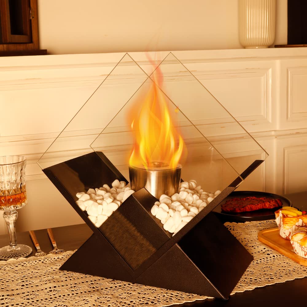 Diamond Portable Tabletop Fireplace 14.5" H Tabletop Fire Bowl Pot–Clean-Burning Bio Ethanol Ventless Fireplace for Indoor Outdoor Patio Parties Events(Black)