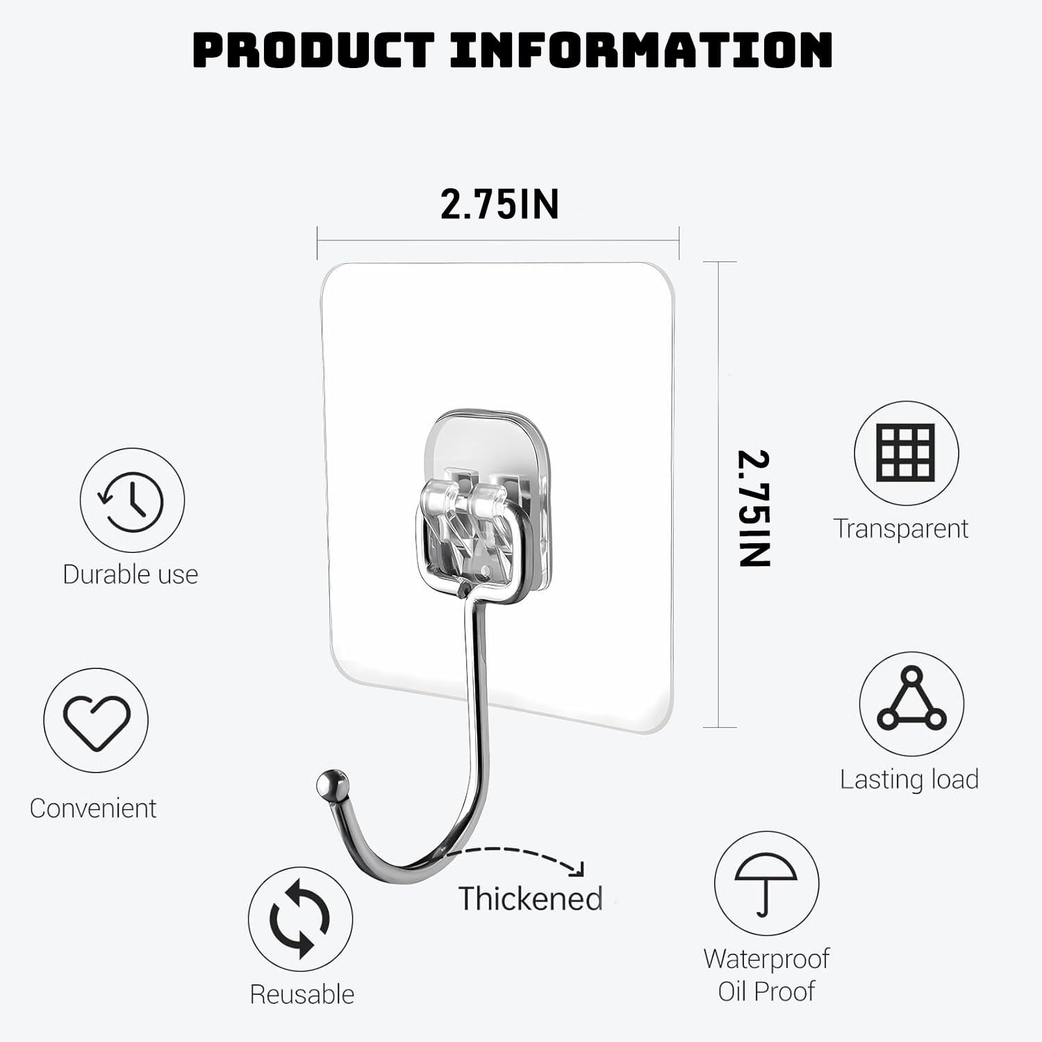 Large Adhesive Hooks, 30-Pack Heavy Duty Sticky Hooks, Waterproof Transparent Hooks, Self-Adhesive Traceless Hooks for Hanging, Clear Hooks with No Damage Installation