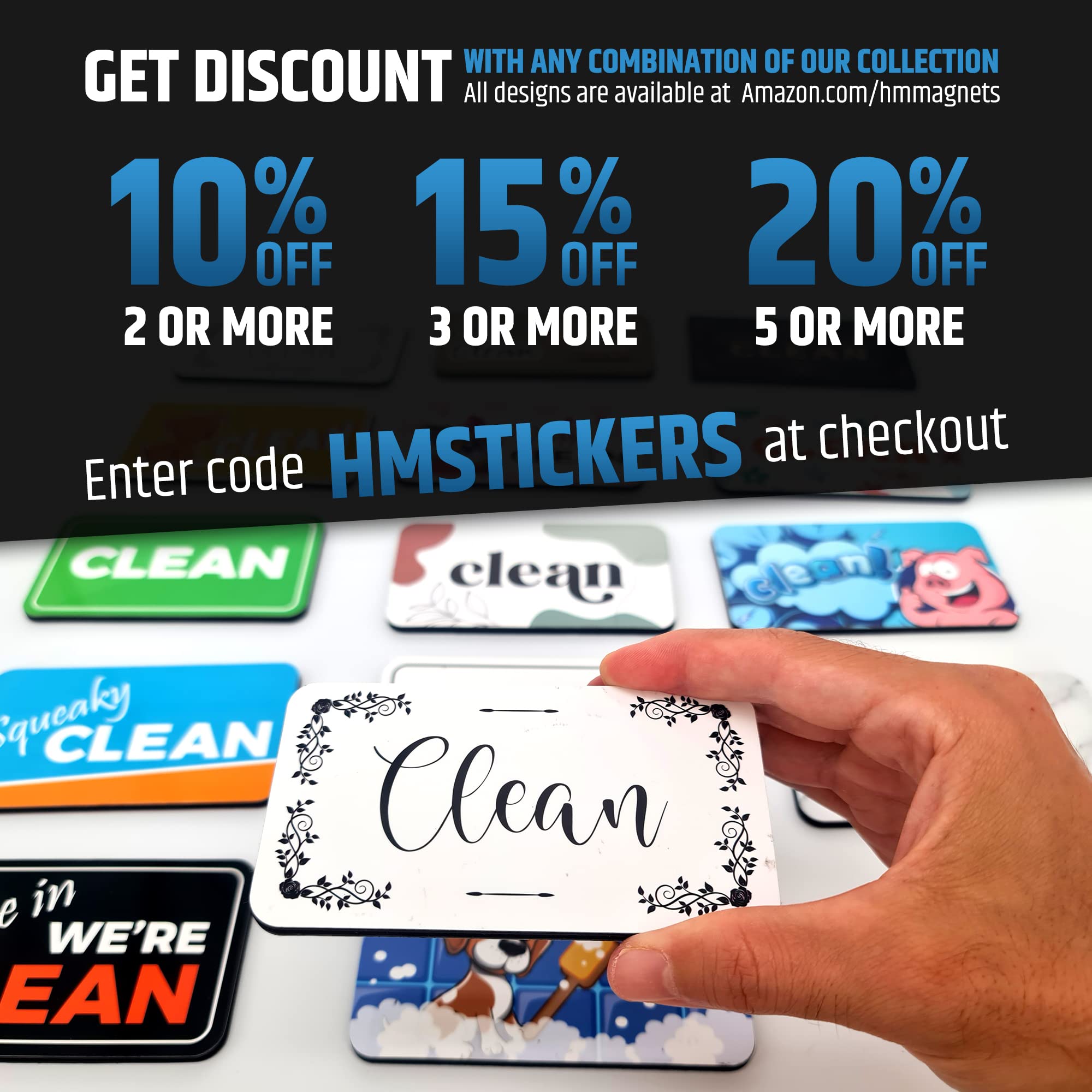 HMmagnets Dishwasher Magnet Clean Dirty Sign That Will Never Fall - Magnetic Dirty/Clean Indicator | Thicker & Stronger (Upgraded Magnets) | Doesn’t Peel | 4.5 * 2.5 Inches - Modern Decorative