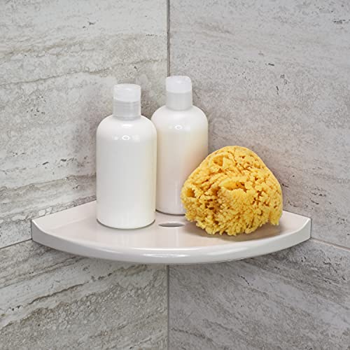 Questech Décor 8 Inch Corner Shower Shelf and 5 Inch Shower Caddy Foot Rest, Metro Flatback Wall Mounted Bathroom Shower Organizer, Gray Polished