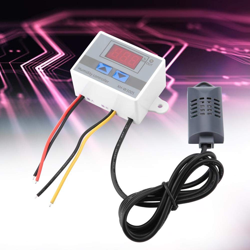 Digital Humidity Controller,XH-W3005 Hygrometer Switch Controller Digital Humidity Sensor 0~99% RH 12V/24V/220V(12V)