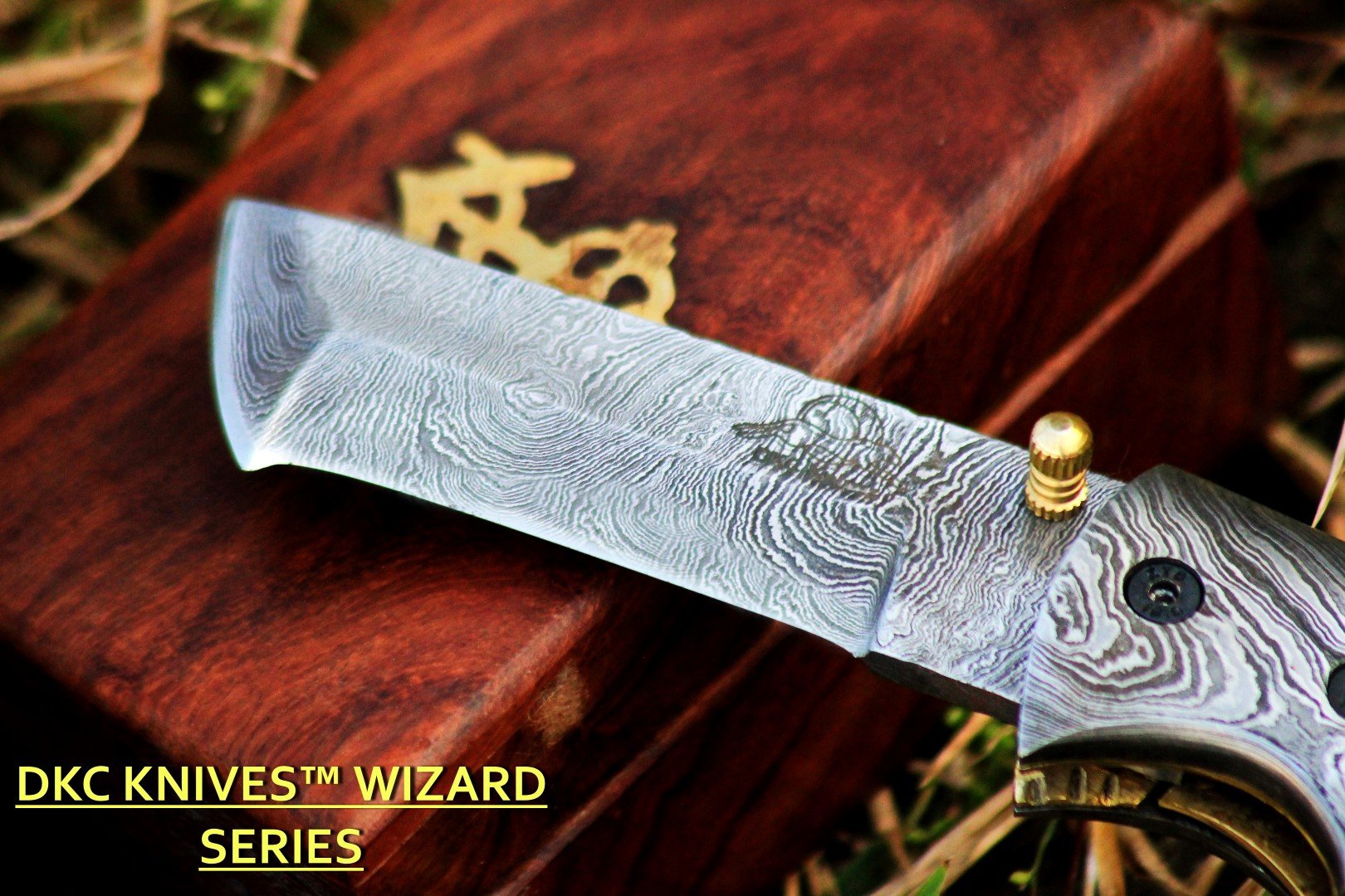 DKC Knives DKC-27-BM-DS-PC Wizard Pocket Clip Brown Micarta 7" Long, 4" Folded 6oz Damascus Tanto Folding Pocket Hunting Knife TM (Brown Micarta)