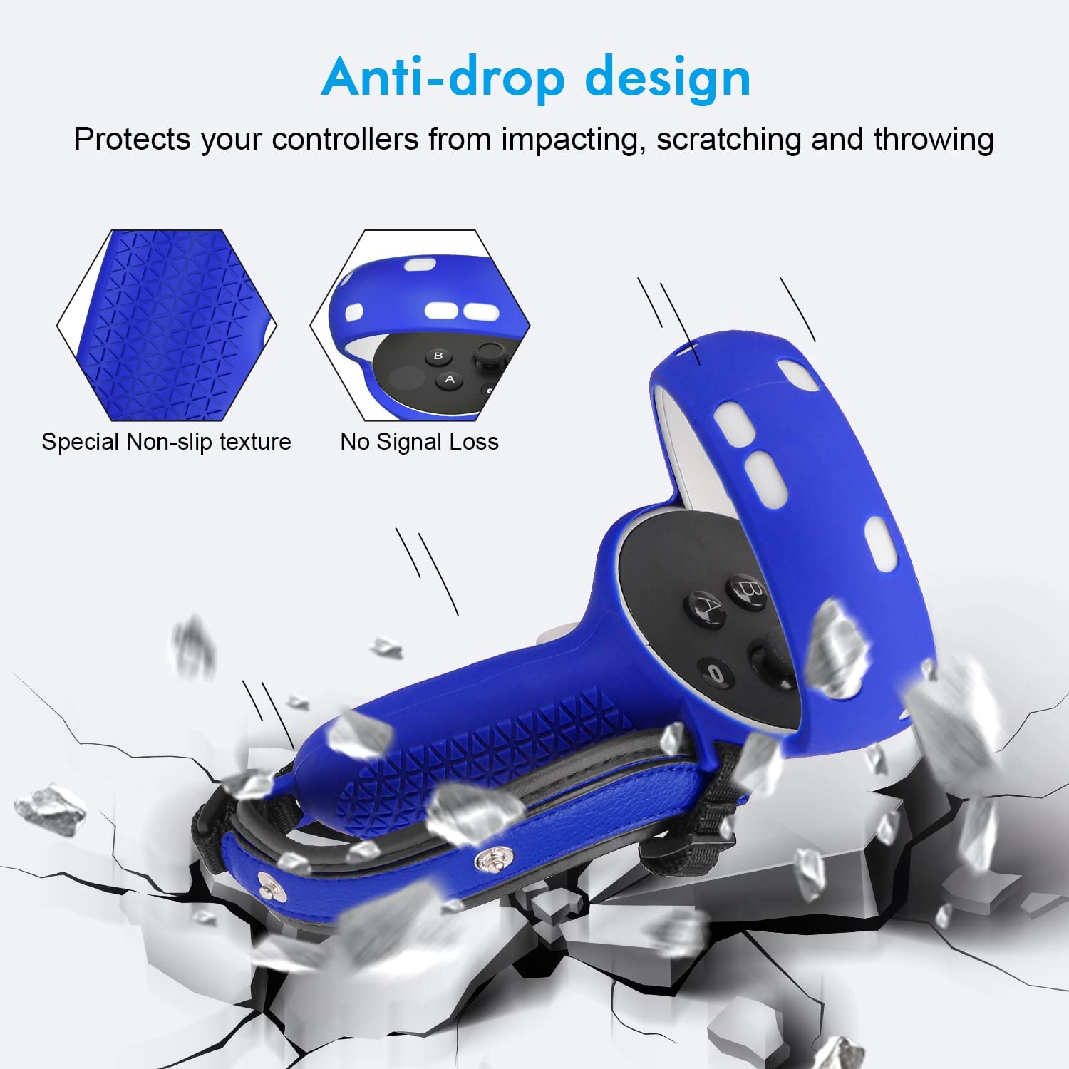 EWalos Accessories for Oculus/Meta Quest 2, Touch Controller Leather Grip Cove, Face Cover and Lens Protective Cover, Sweat-Proof, Light-Proof, Anti-Throw and Comfort-Enhancing Accessories Set(Blue)