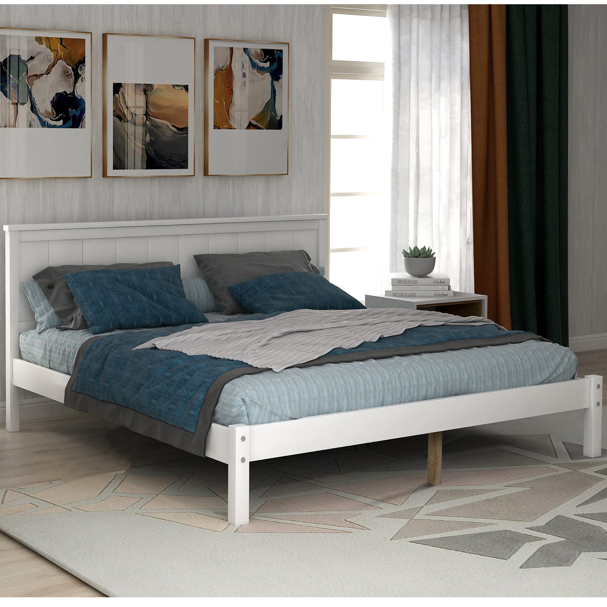 DKLGG Full Bed Frame with Headboard Bed Frame No Box Spring Needed Modern Wood Bed Frame More Sturdy, Noise-Free, Easy Assembly Bed Frame