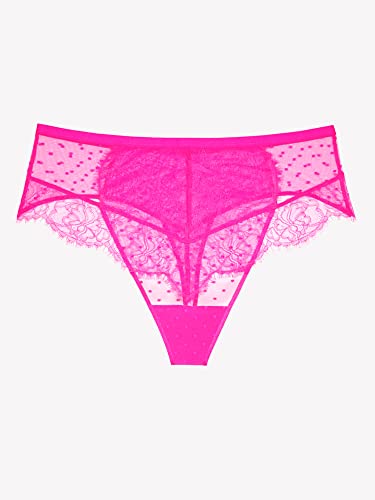 Smart & Sexy Women's Mesh & Lace High Waisted Thong, Medium Pink, X-Large