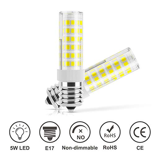 DiCUNO E17 LED Bulb 5 Watt Appliance Bulb Microwave Oven Light 6000K Daylight White, 550lm, 50W Halogen Equivalent Non-dimmable (2-Pack)
