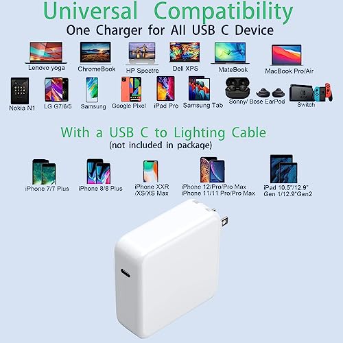 Liphontcta Mac Book Pro Charger 120W USB C Charger, Foldable Laptop Charger for MacBook Pro, Mac Book Air, Beauty Cleansing Brush Facial Scrub
