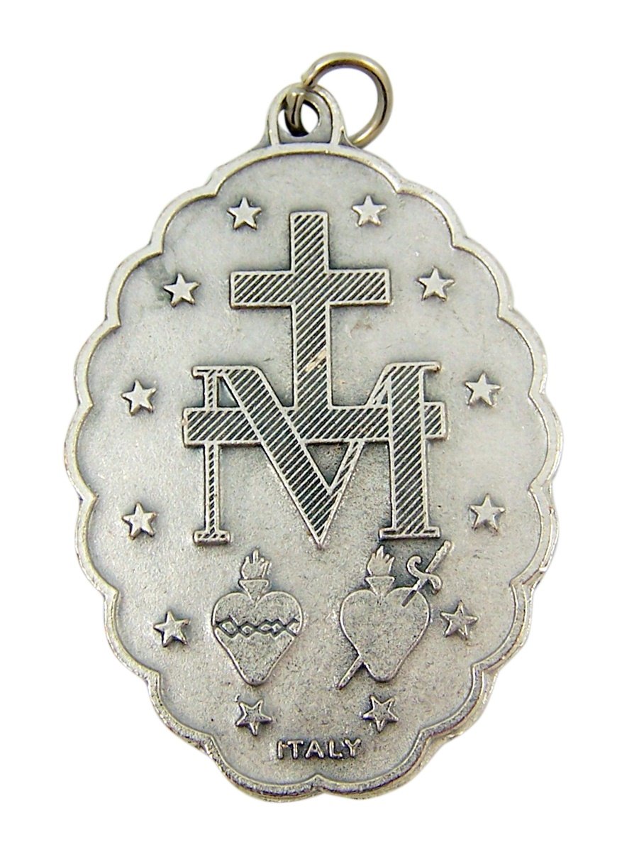 Devotional Gifts and Medals Silver Toned Our Lady of Grace Miraculous Medal with Scallop Border, 2 1/4 Inch