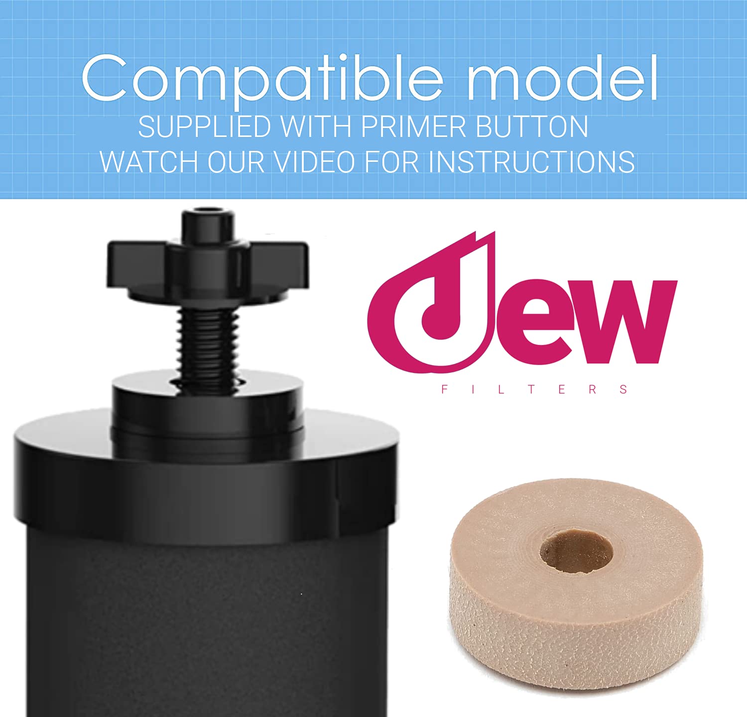 DEW FILTERS UK | BB9-2 Black Water Filter Purification Compatible Elements | PLUS PRIMER BUTTON | Traveler, Nomad, King, Big Series & Doulton Super Sterasyl | Gravity Purifier Filters