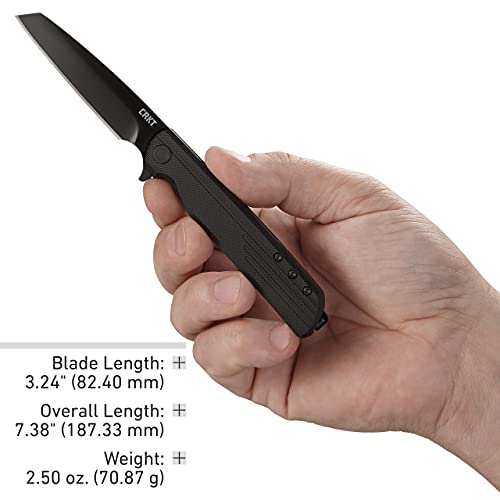 CRKT LCK + Folding Pocket Knife: Folder with Liner Lock, Black Plain Edge Sheepsfoot Blade, Reinforced Nylon Handle with Pocket Clip 3802K