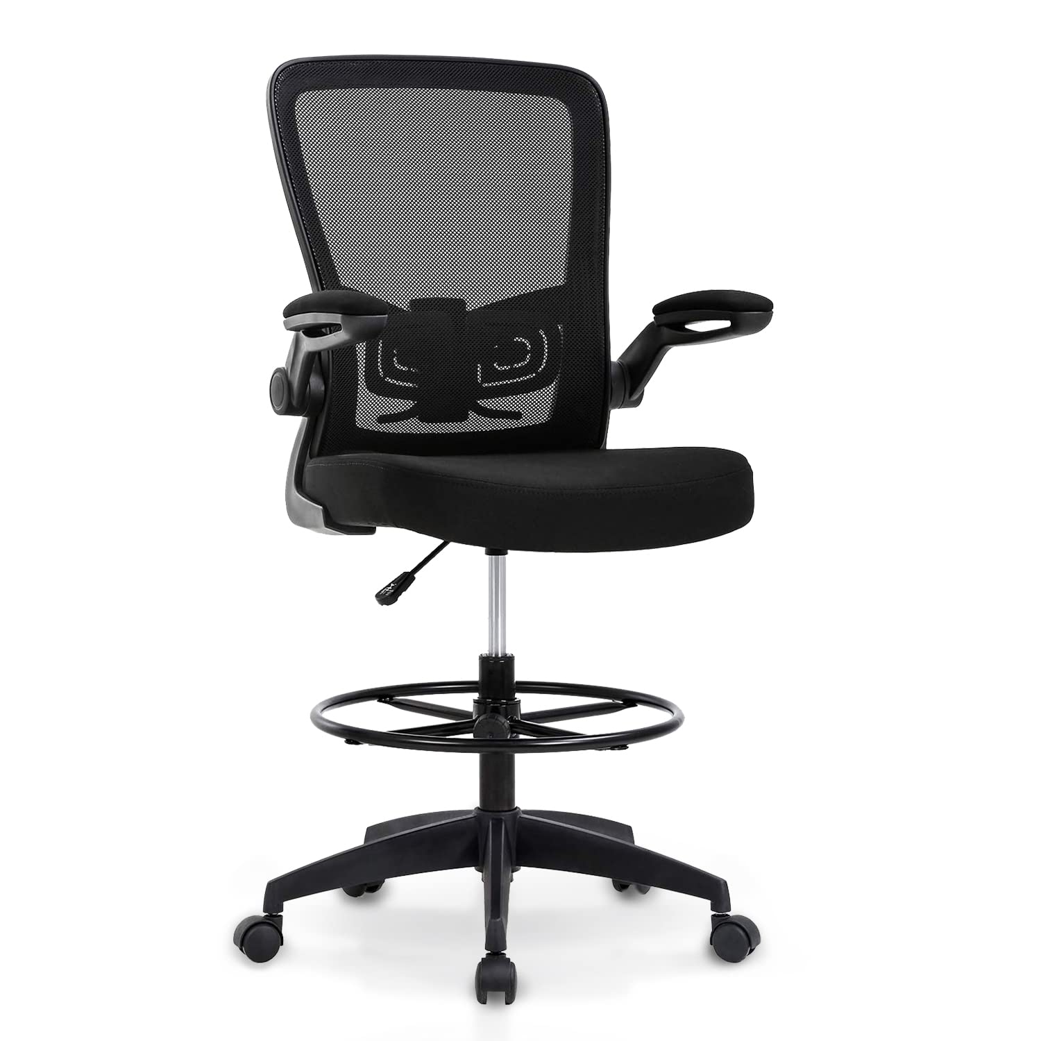 Drafting Chair Tall Office Chair Ergonomic Computer Desk Mid Back Mesh Chair with Lumbar Support & Foot Ring Height Adjustable Rolling Swivel Drafting Stool Task Executive Chair for Standing Desk