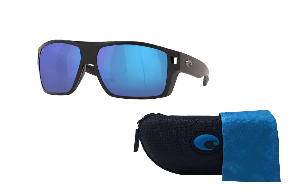 Costa Del Mar Diego 6S9034 903418 62MM 11 Matte Black/Sunrise Silver Mirror 580P Plastic Polarized Rectangle Sunglasses for Men + BUNDLE with Designer iWear Eyewear Kit