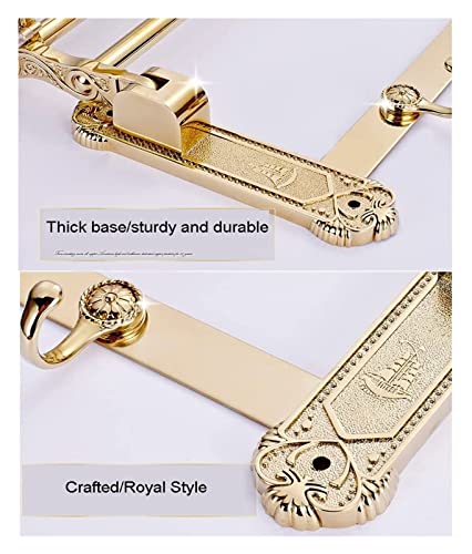 Towel BAR Rack Bathroom Towel Rack Wall Mounted Towel Holder,Bronze Bath Towel Rack,Bathroom Movable Rack Towel Rack with Towel Bars and 4 Hooks,Stainless Steel Bathroom Towel Shelf/Color/Gold (Color