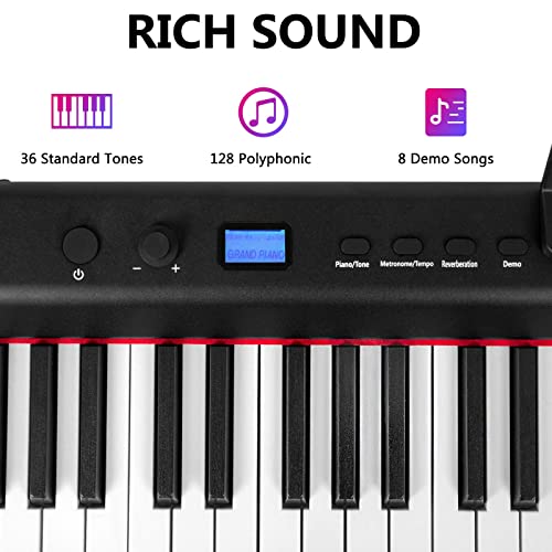 Digital Piano, 88 Key Full Size Velocity-Sensitive Semi-Weighted Keys Portable Electric Piano with Sustain Pedal Power Supply for Beginner/Adults Practice