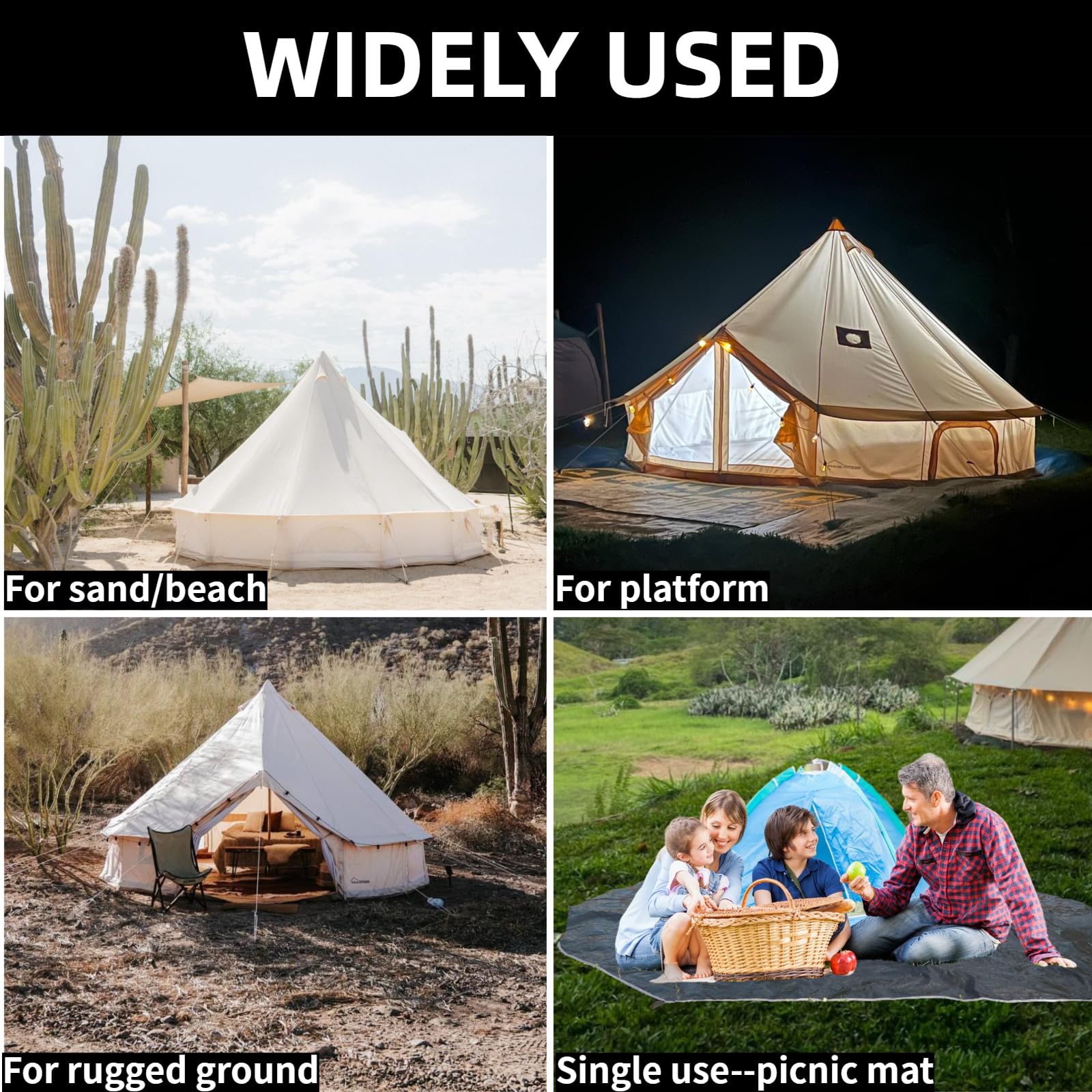 DANCHEL OUTDOOR Waterproof Bell Tent Footprint Round Tarp Camping Accessories, 6m/20ft Large Ground Sheet Black Tarp Canvas Yurt Tent Protector Floor
